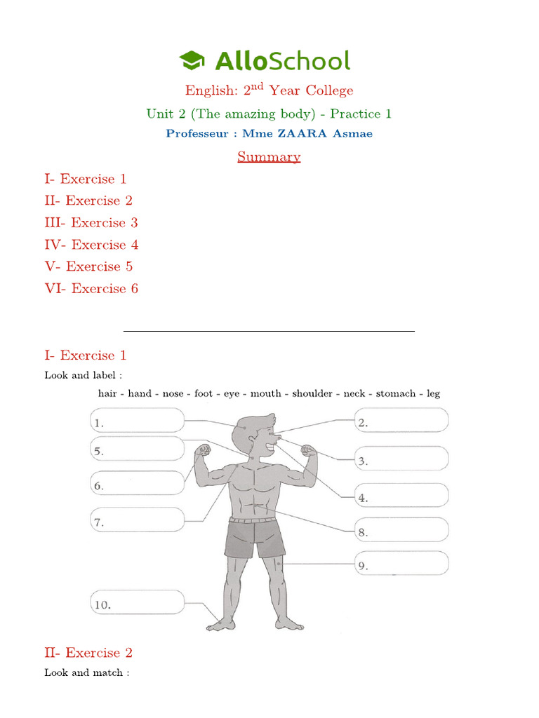 unit-2-the-amazing-body-practice-1-2 | PDF