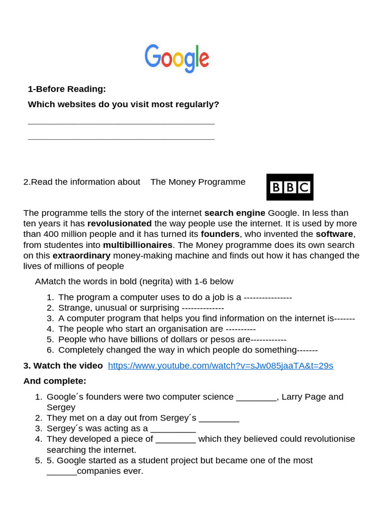 The Money Programme Worksheet Google | PDF