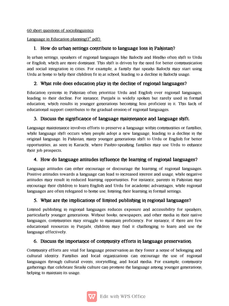 Reduced Syllabus SOCIOLINGUISTICS (Short Questions) | PDF ...