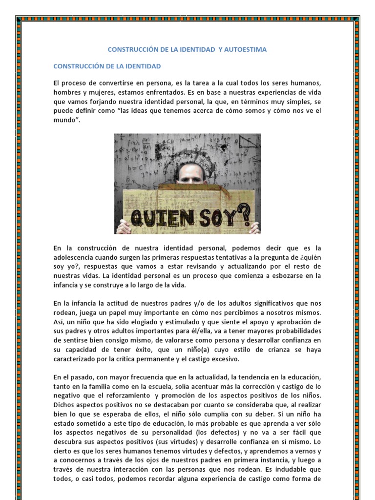Construcción de La Identidad y Autoestima | PDF | Autoestima | Adultos