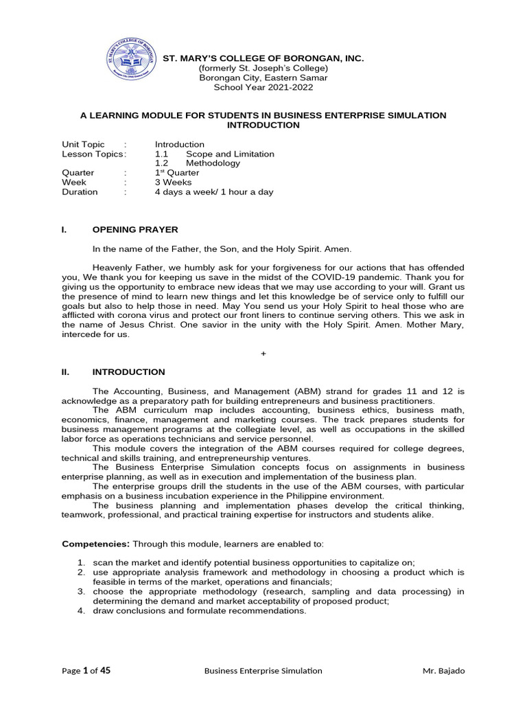 Business Enterprise Simulation | PDF | Goal | Market (Economics)