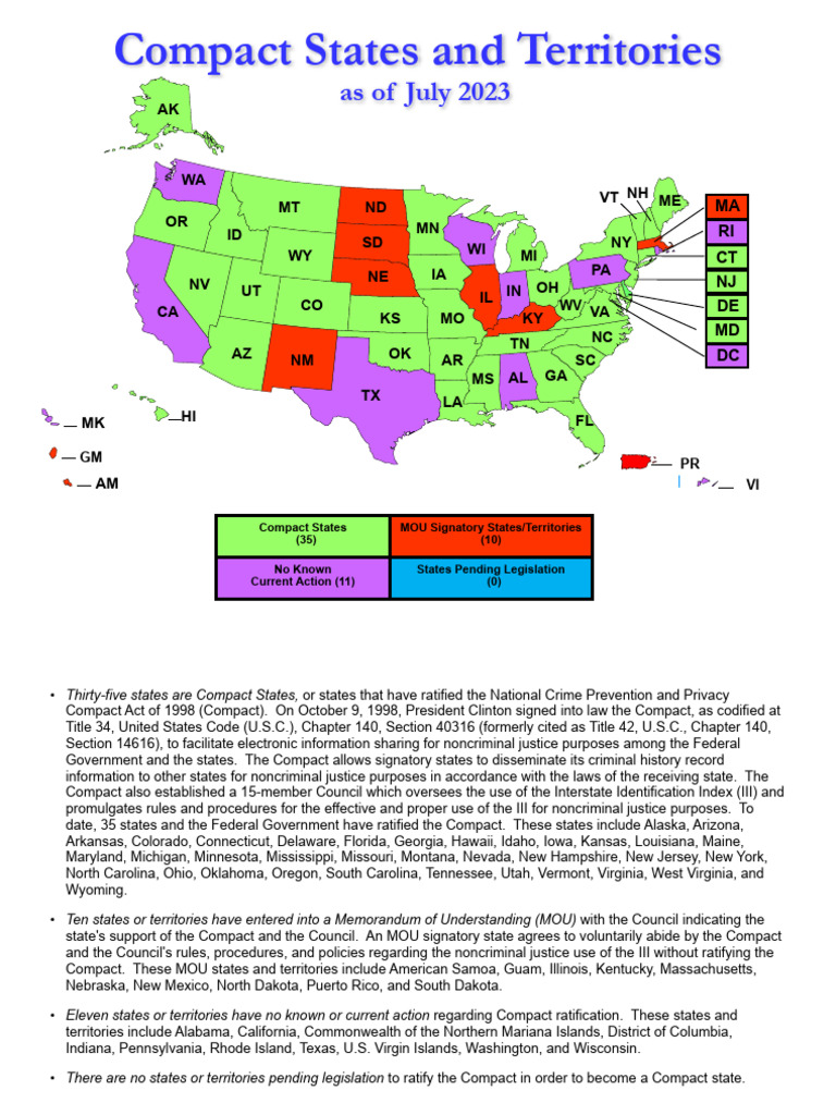 Compact Council States Territories Map July 2023 | PDF | U.S. State ...