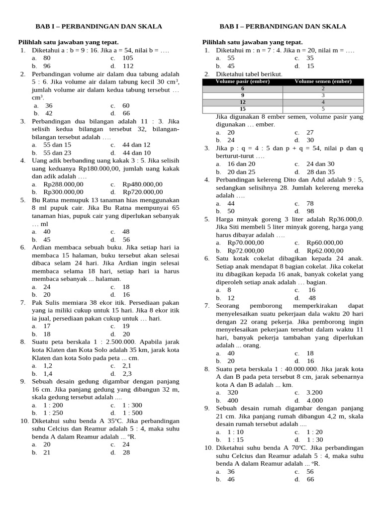 Kelas 7 Perbandingan Dan Skala | PDF