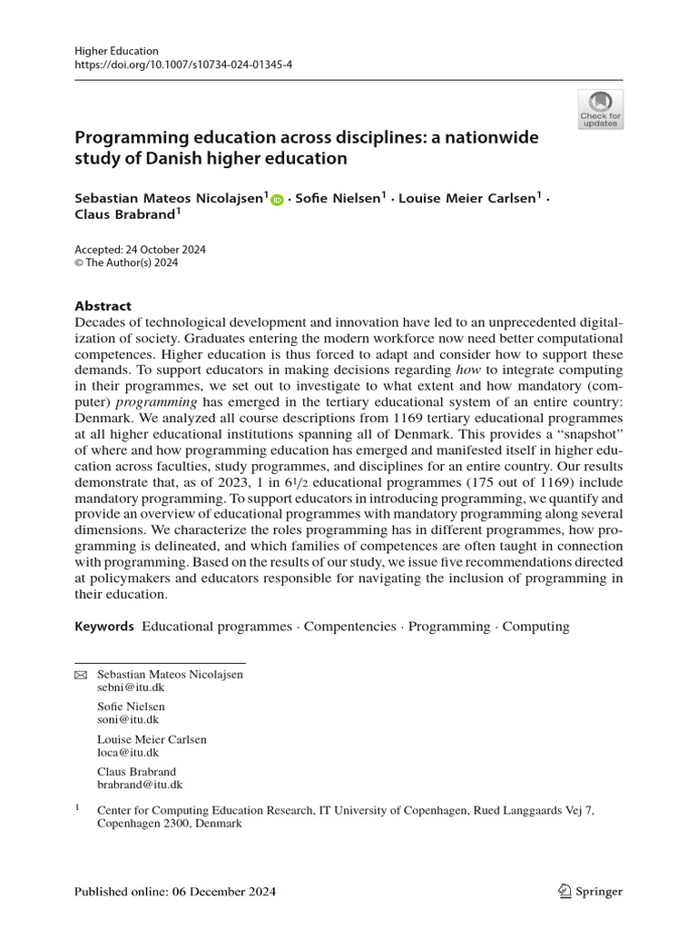 Programming Education Across Disciplines in Denmark | PDF | Computer ...
