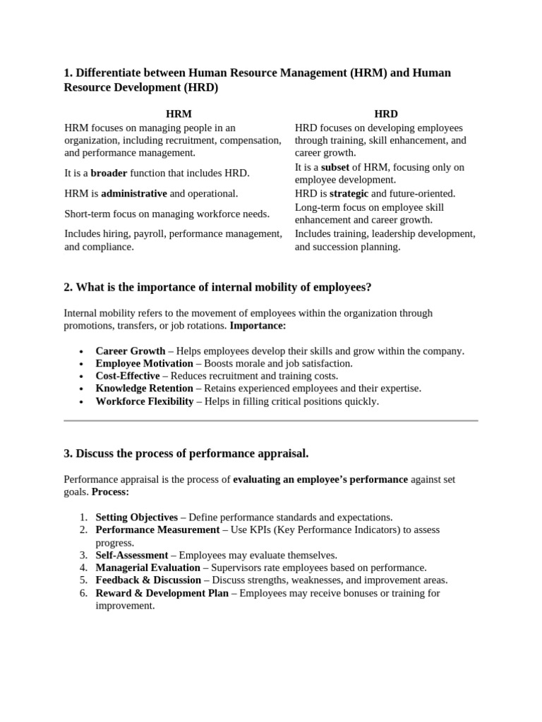 HRM Question Bank Solution | PDF | Performance Appraisal | Employee Retention