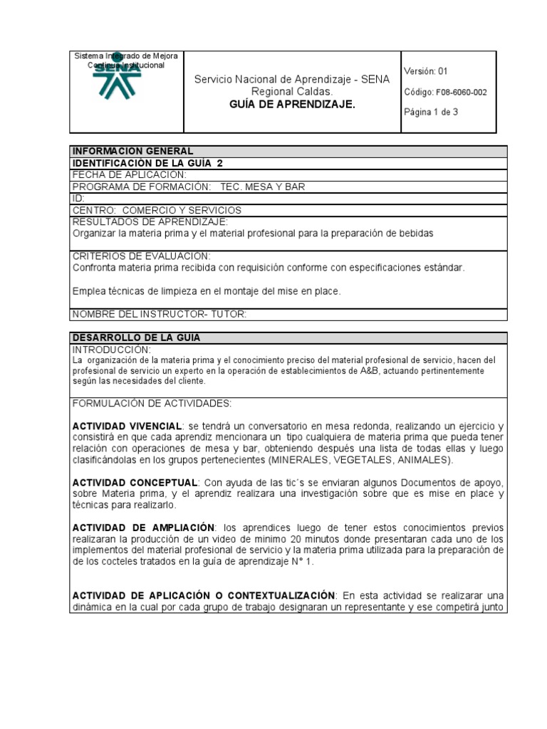 Guia de Aprendizaje 2 | PDF | Materia prima | Aprendizaje