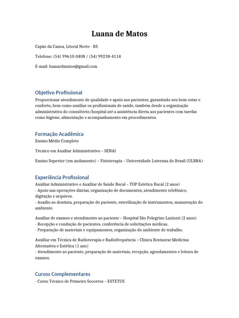 Curriculo Luana de Matos | PDF