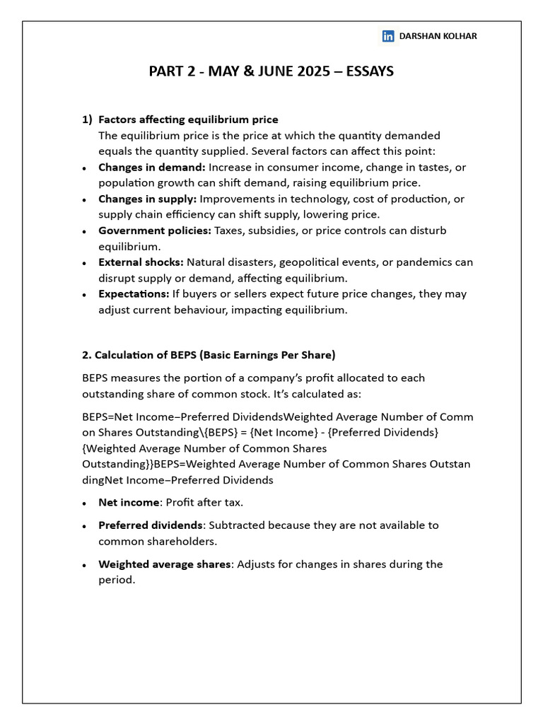CMA Part 2 Eassy May-June 2025 - 250508 - 142905 | PDF | Dividend | Risk