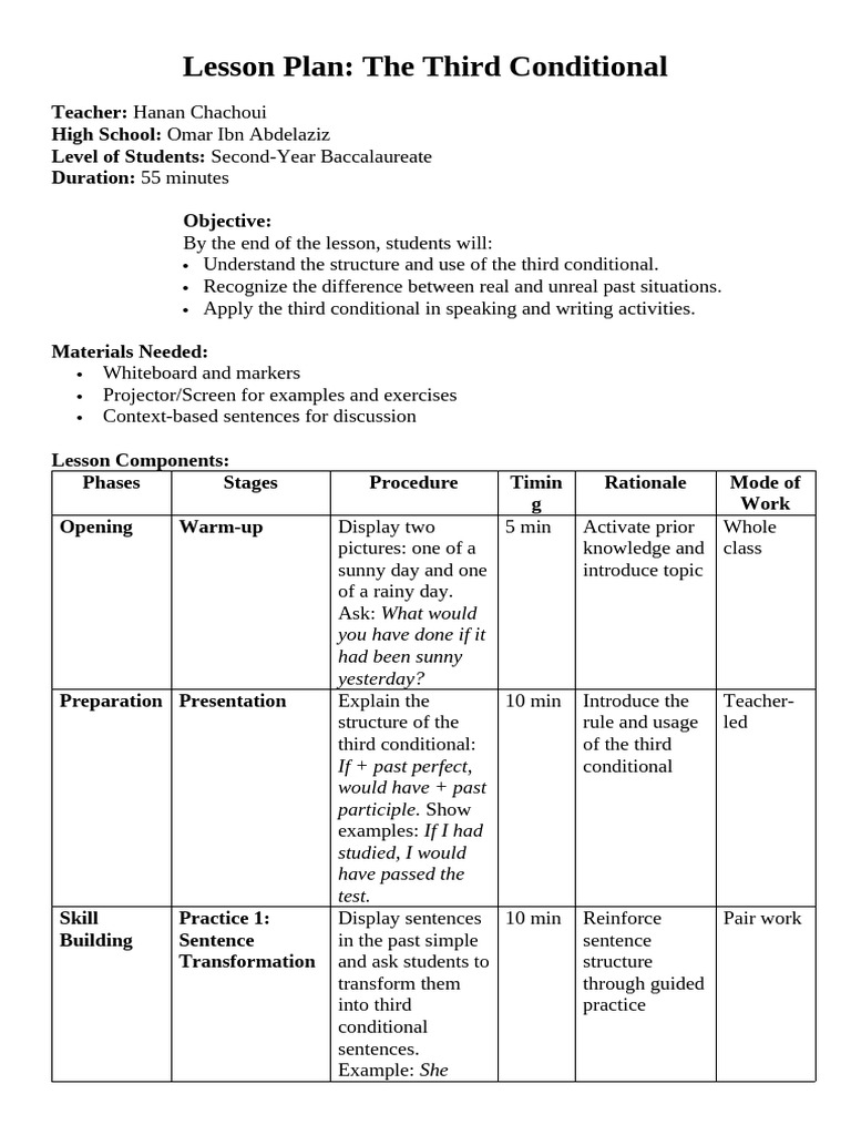 3rd Conditional Lesson Plan | PDF | Learning | Grammar