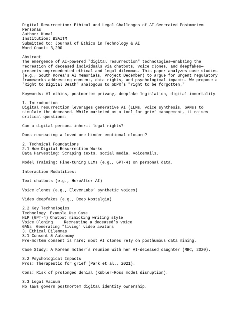 Ethical Challenges of Digital Resurrection | PDF | Artificial ...