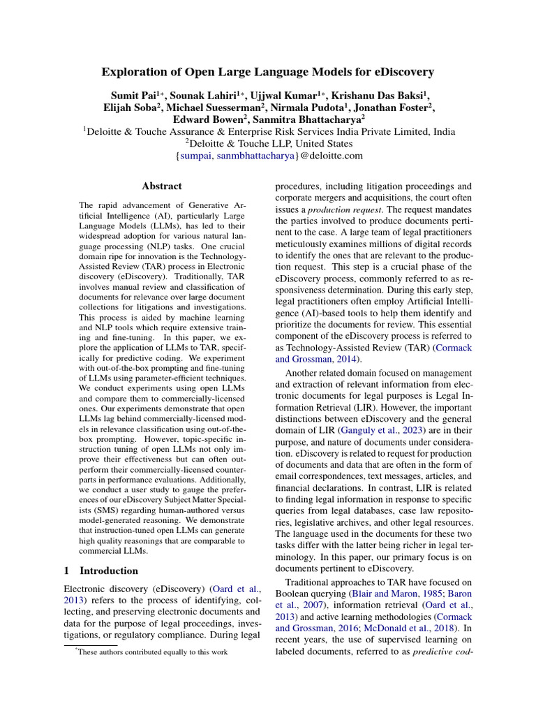 Exploration of Open Large Language Models For Ediscovery | PDF ...