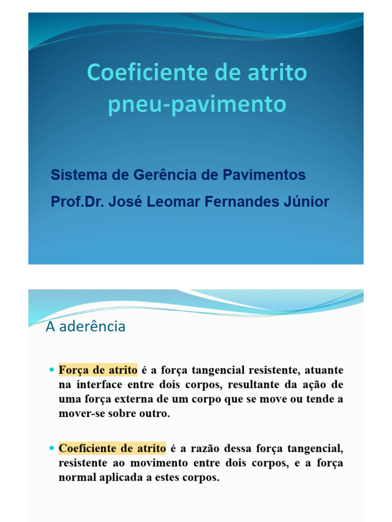 03. Coeficiente de atrito pneu-pavimento - OK | PDF | Vestir-se | Atrito