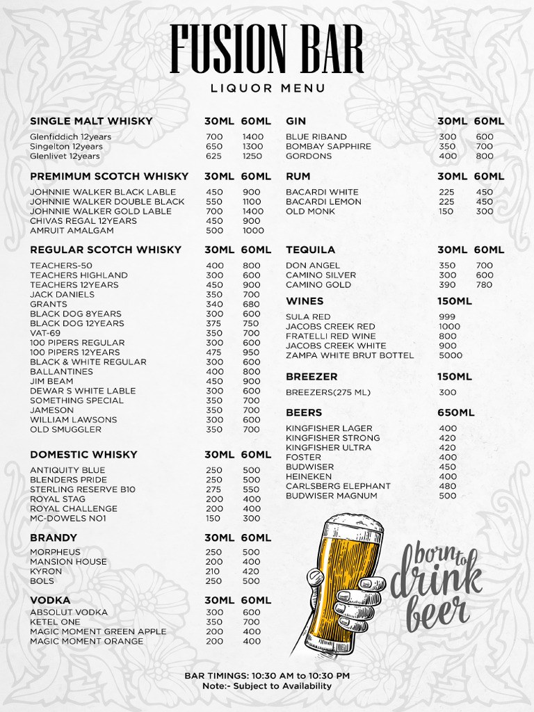 Fusion Bar - Liquor Menu | PDF