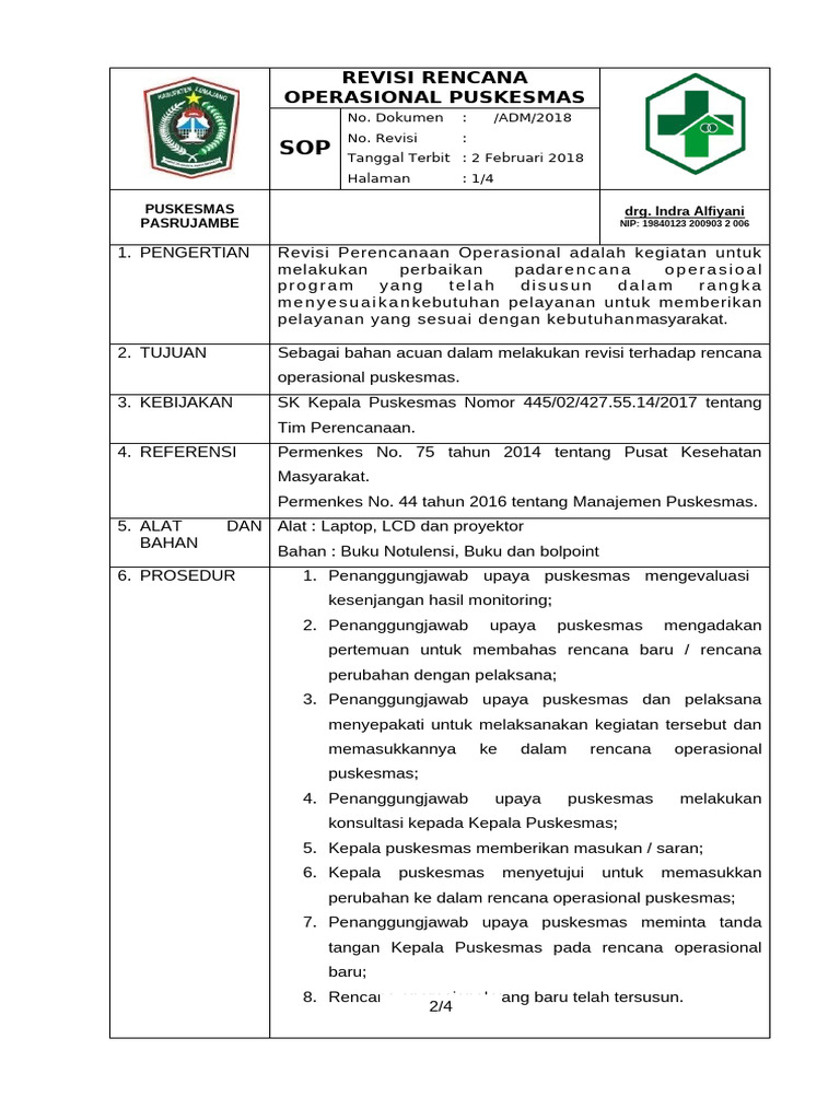 1.1.5.4 SOP Revisi Rencana Operasional | PDF