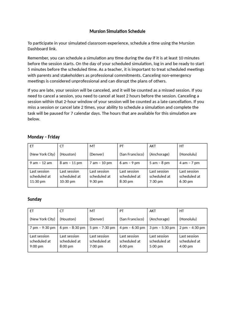 Mursion Simulation Schedule | PDF