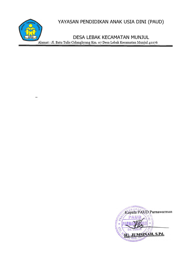 Surat Permohonan NPSN TK Purnawarman | PDF