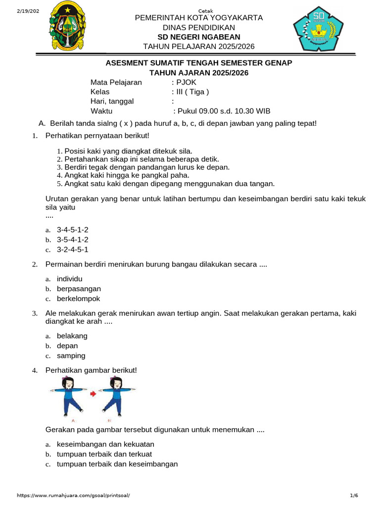 Cetak Soal Pjok KLS 3 | PDF