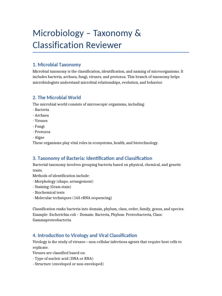 Microbiology Taxonomy Reviewer | PDF