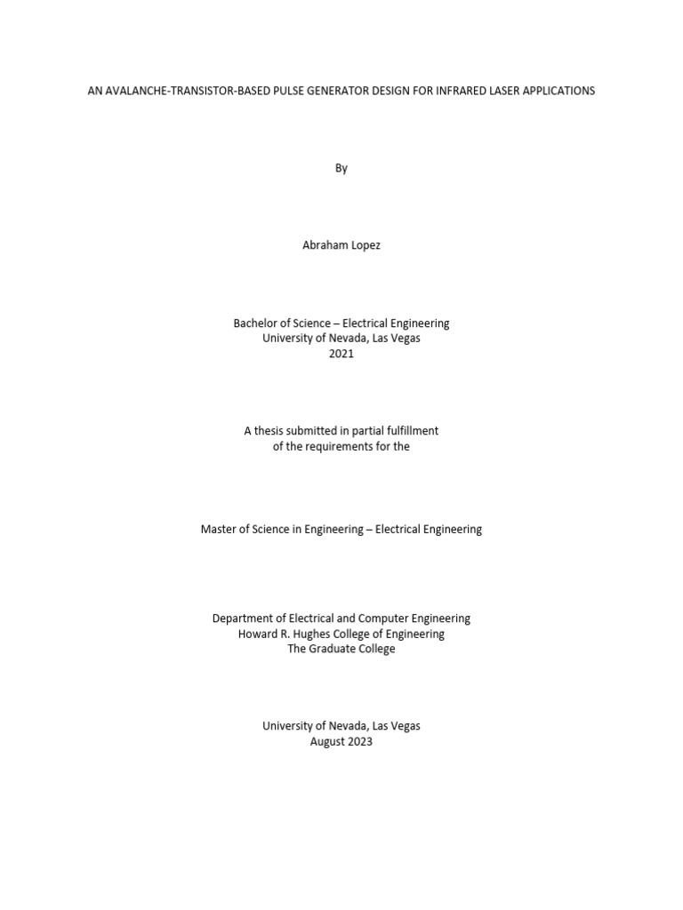 An Avalanche Transistor Based Pulse Generator Design For Infrared Laser ...