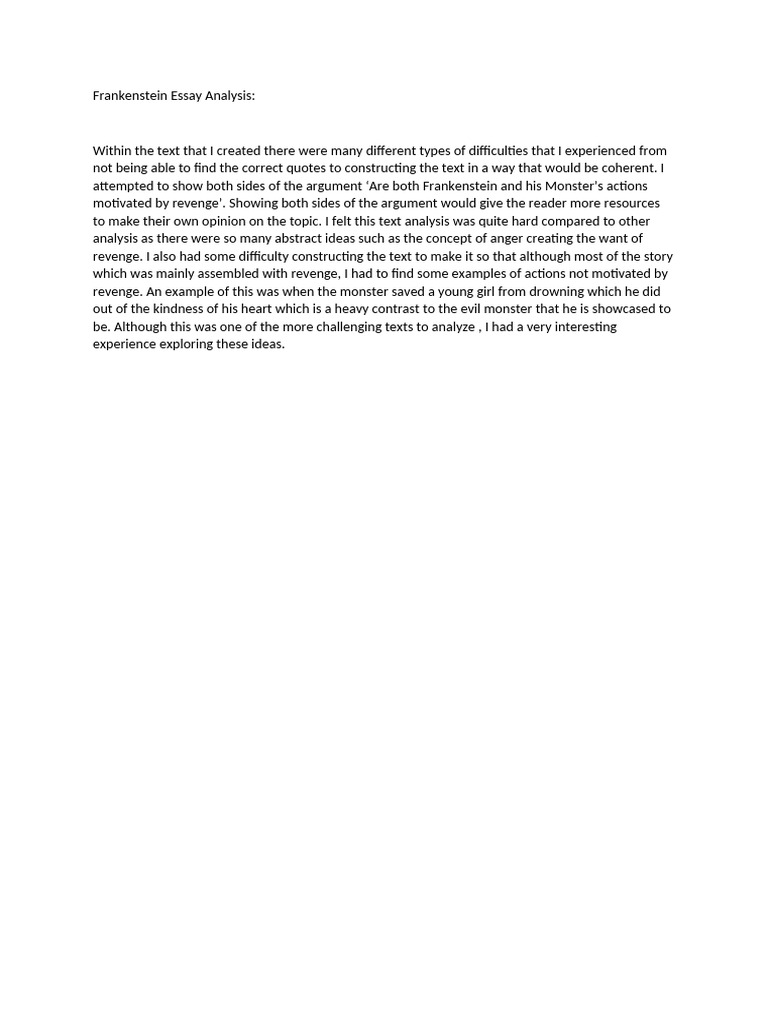 Frankenstein Essay Analysis | PDF