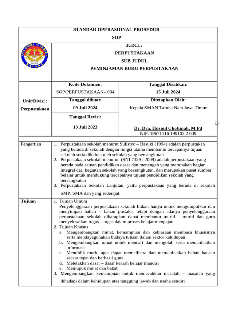 Sop Peminjaman Buku Perpustakaan Fix | PDF