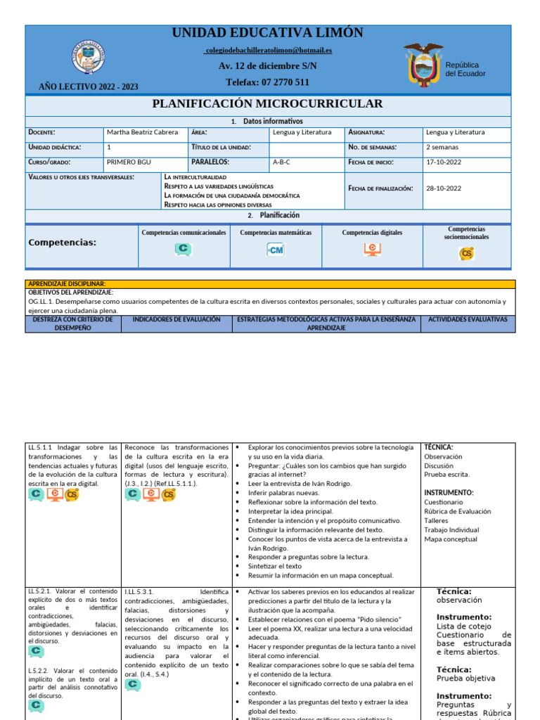 Planif. Microc. 1ros | PDF | Evaluación | Enseñando