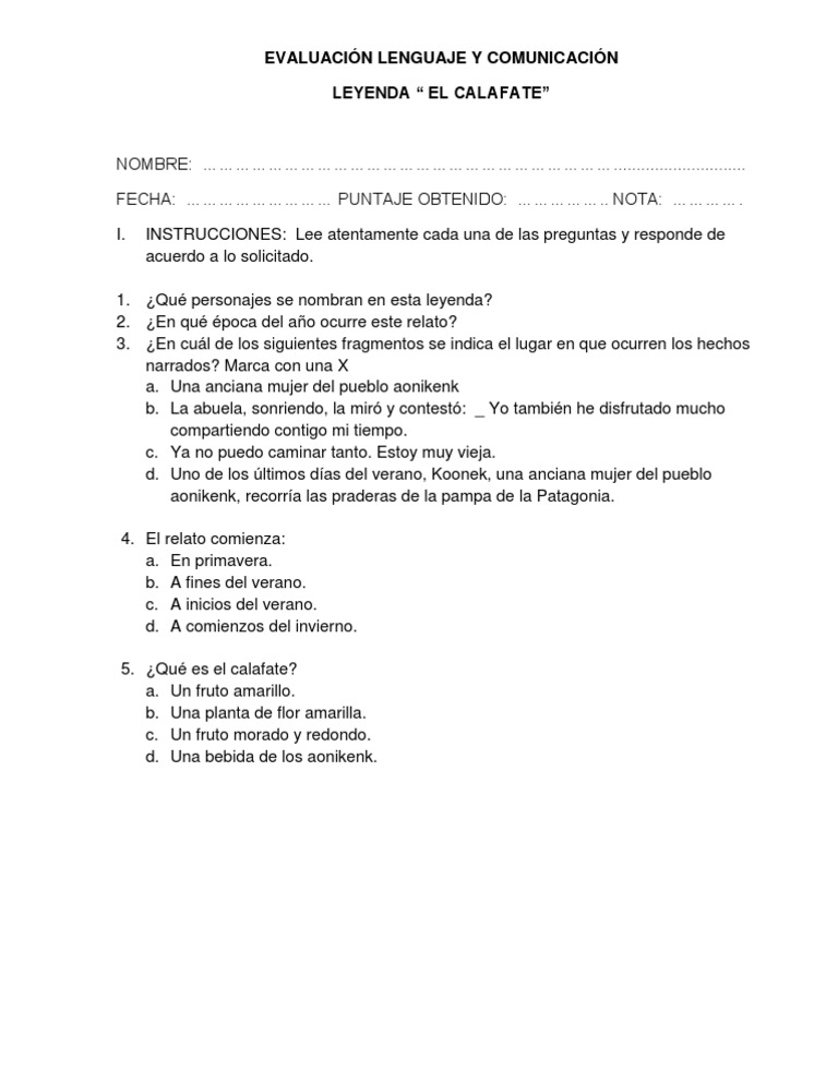 Actividades sobre la Leyenda del Calafate | PDF