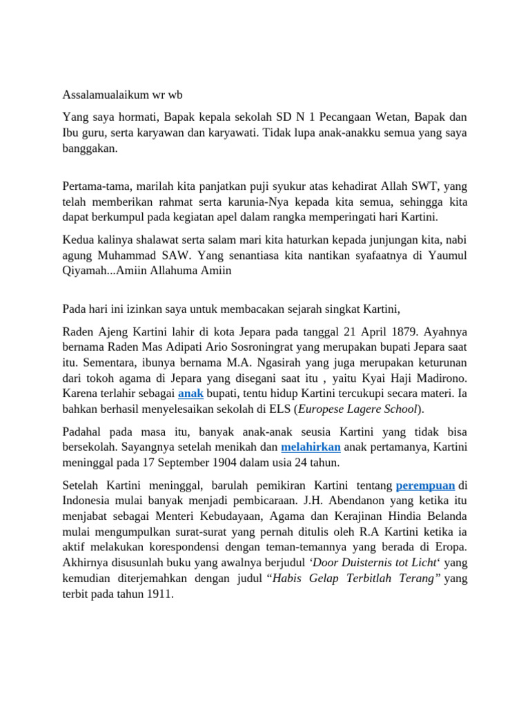 Teks Pidato Singkat Kartini | PDF