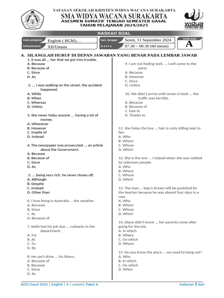Soal Asts BGM Xii Gasal 2425 | PDF