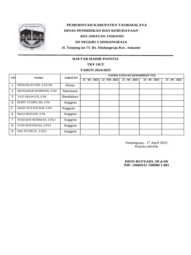 DFTR Hadir Panitia Try Out 2025 | PDF