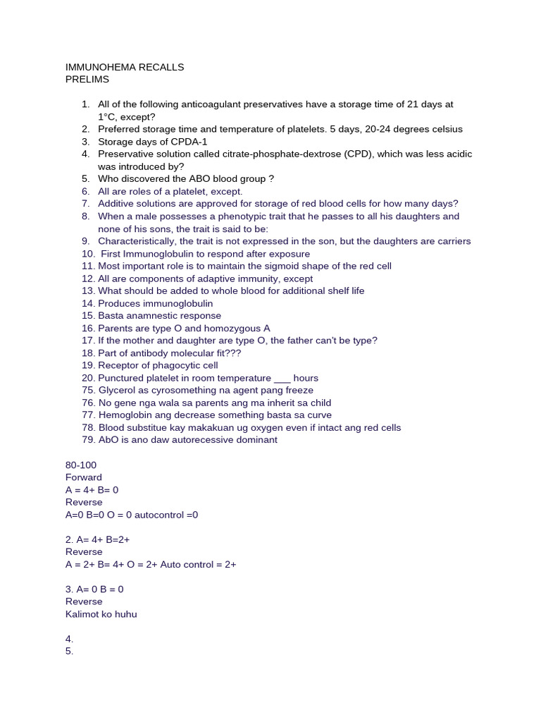 Immunohema Recall Questions and Answers | PDF