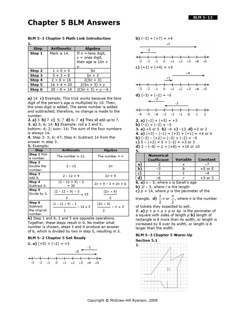 BLM 5 13 Chapter 5 BLM Answers | PDF | Arithmetic | Algebra