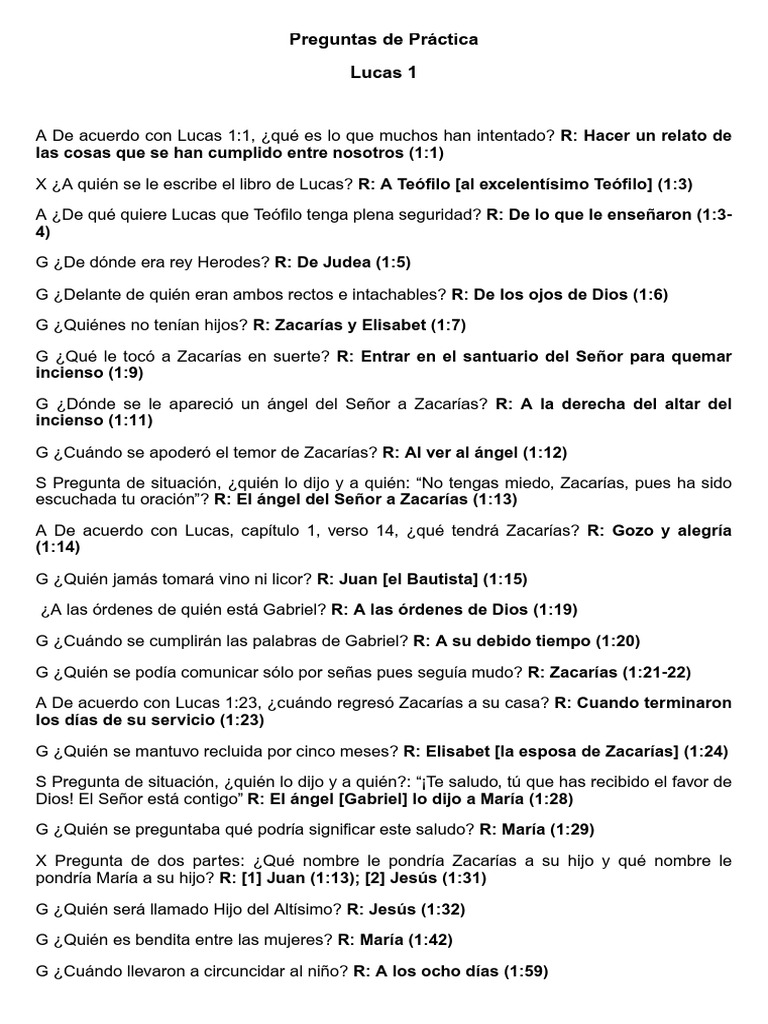 Lucas 1-2 Preguntas de Práctica | PDF | María, madre de Jesús | Jesús
