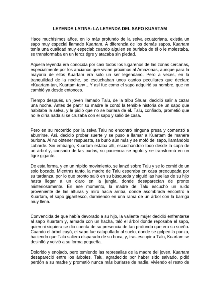La leyenda del sapo Kuartam | PDF