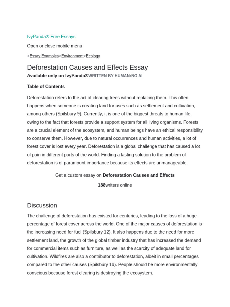 Deforestation Causes and Effects Essay | PDF | Deforestation | Climate ...