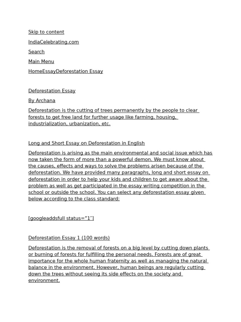 Deforestation Essay 6 (400 Words) | PDF | Deforestation | Forests