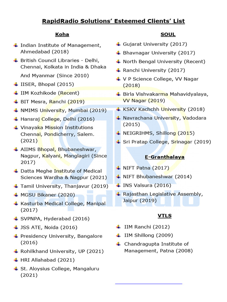 RapidRadio Library Client List | PDF
