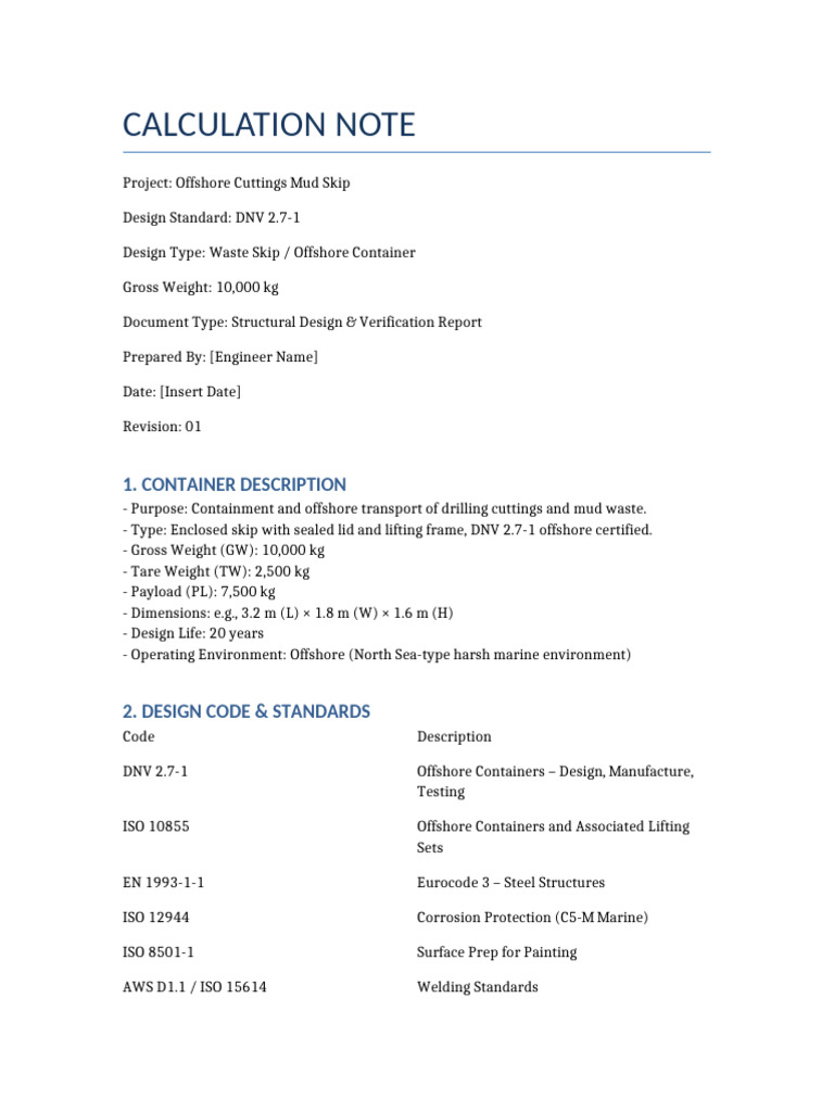 Calculation_Note_Cuttings_Mud_Skip_DNV27-1 (1) | PDF | Nondestructive ...