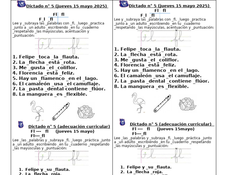 Dictado de palabras con "fl" para niños | PDF | Ajedrez