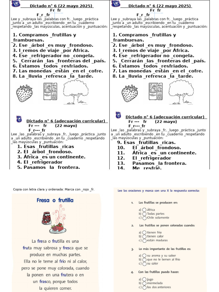 Dictado de palabras con "fr" para primaria | PDF