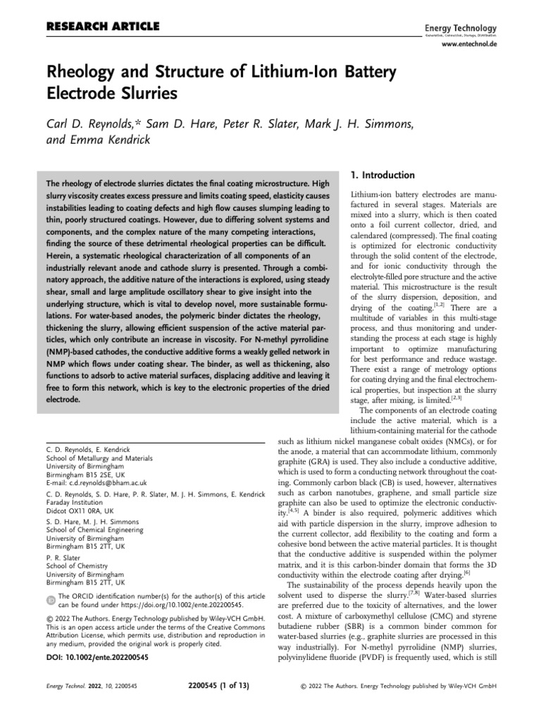 Rheology and Structure of Lithium-Ion Battery Elec | PDF | Rheology ...