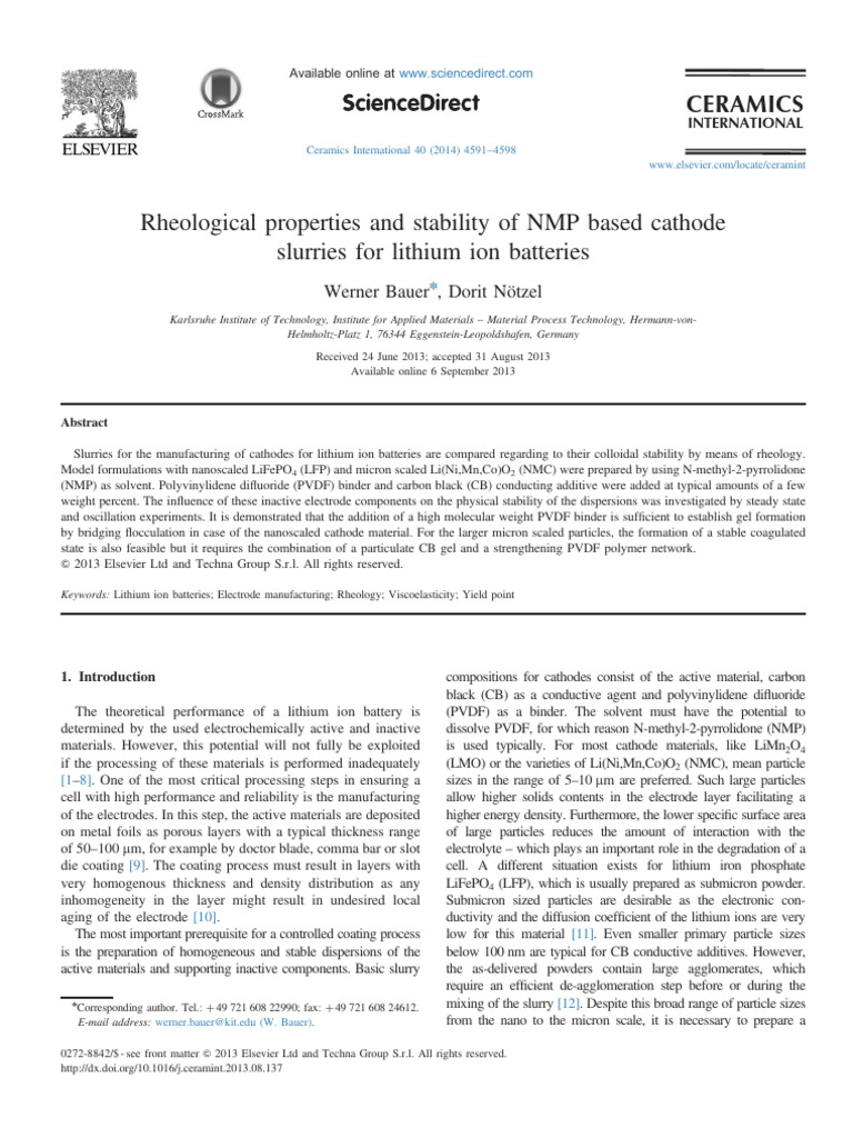 NMP-Based Cathode Slurry Stability | PDF | Lithium Ion Battery | Gel