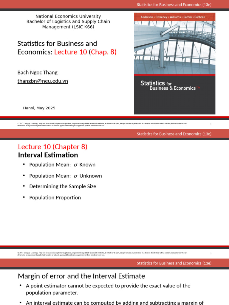Lecture 10 - Chap. 8 - Interval Estimation | PDF | Sample Size Determination | Statistics