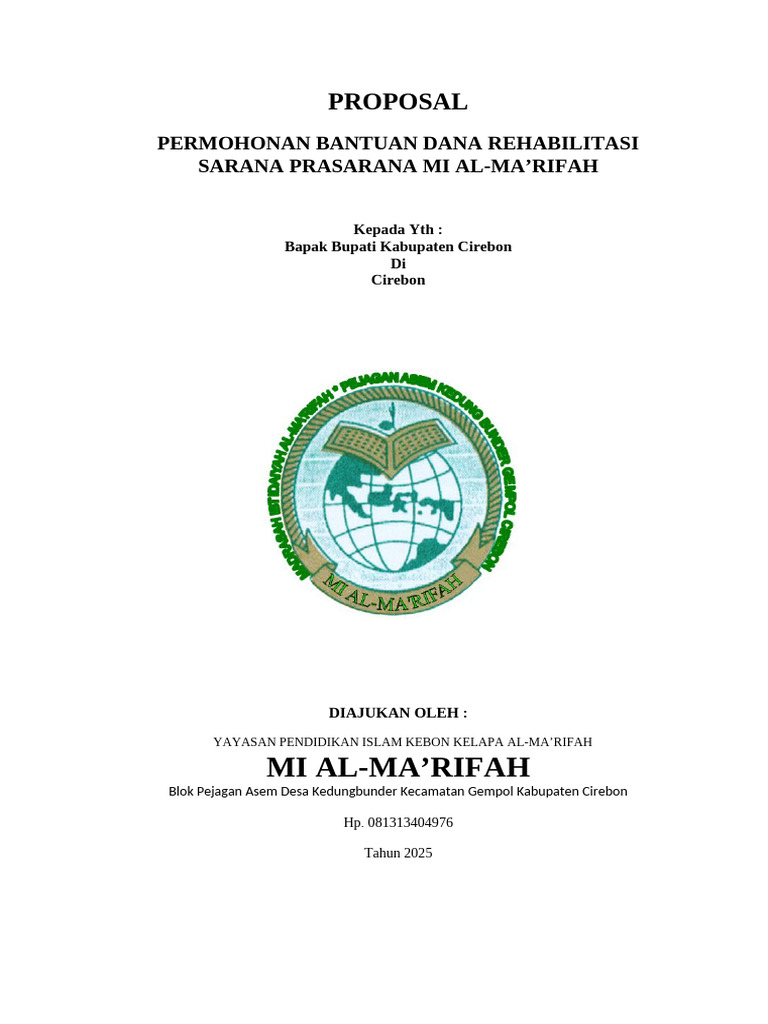 Proposal Kabupaten Rehabilitasi Ruang Bupati MI Al-Ma'Rifah 21 01 2025 | PDF