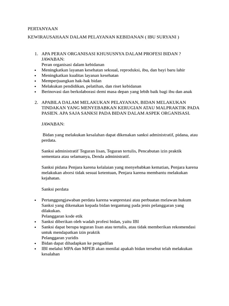 Pertanyaan Kewirausahaan (Ibu Suryani) | PDF