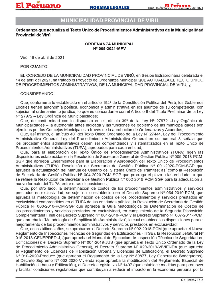 TUPA_2021-MPV.pdf (1) | PDF | Gobierno local | Administración Pública