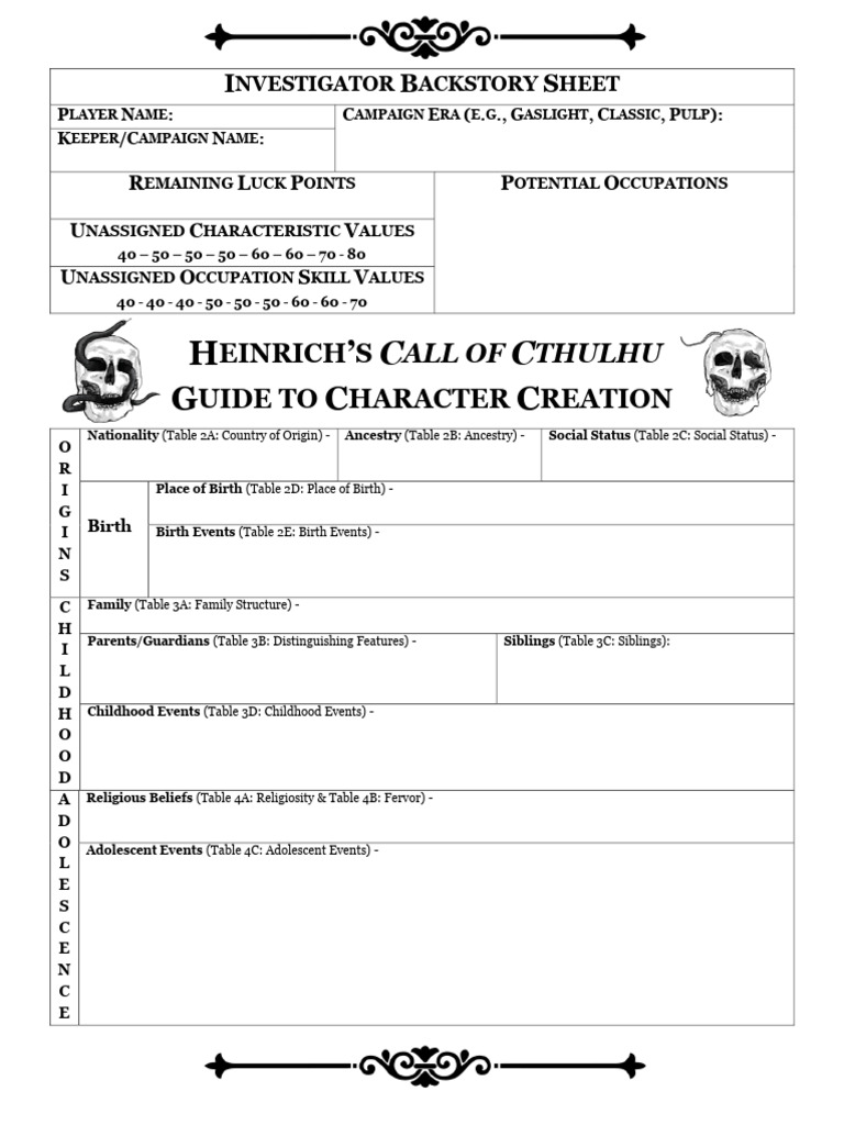 Call of Cthulhu Character Backstory Sheet | PDF