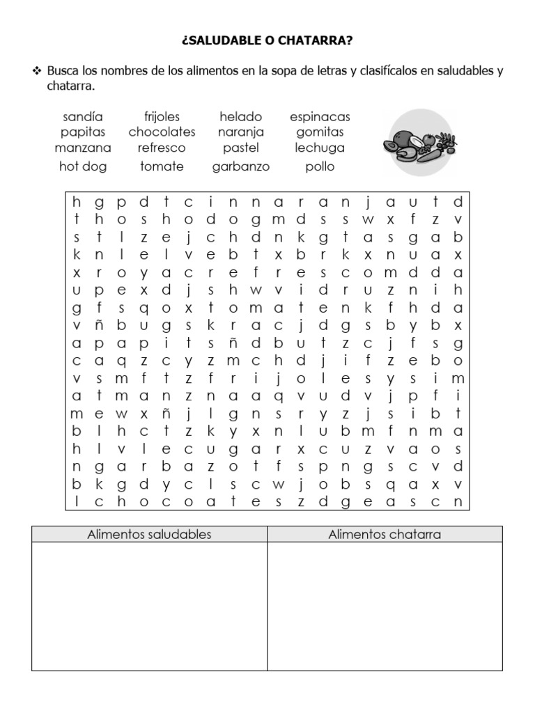 SOPA DE LETRAS. SALUDABLE O CHATARRA | PDF