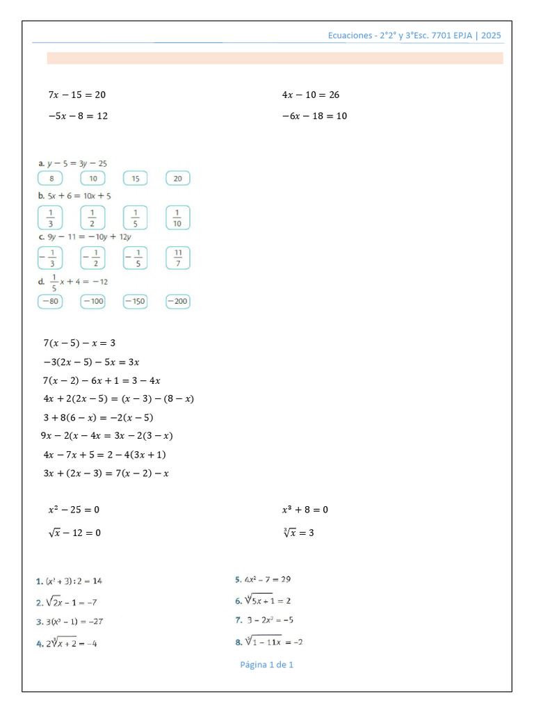 Actividades Repaso Ecuaciones | PDF