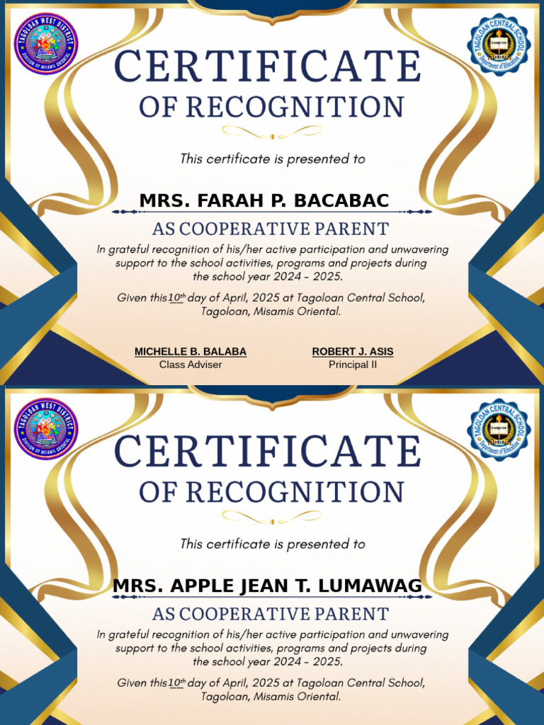 Certificate For Cooperative Parent Award | PDF